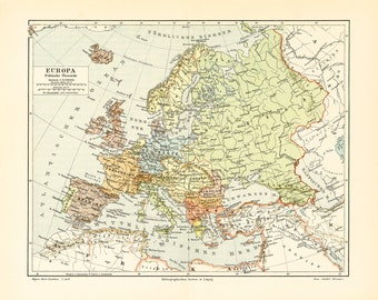 Europe Map 1900 - Etsy