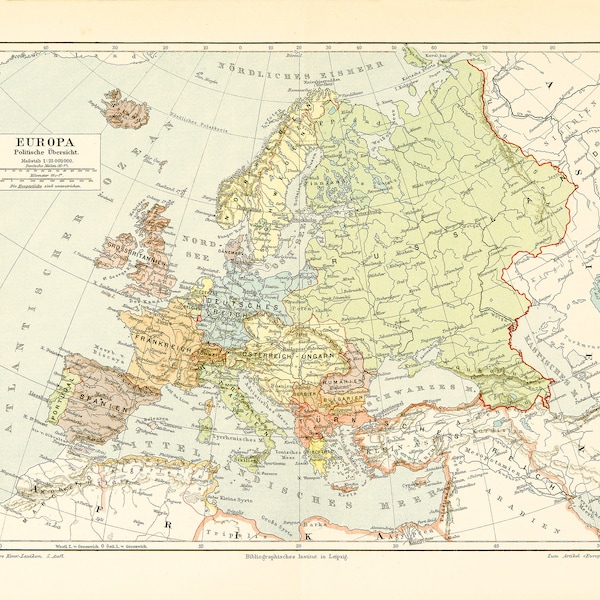 Europe Map 1900 - Etsy Sweden
