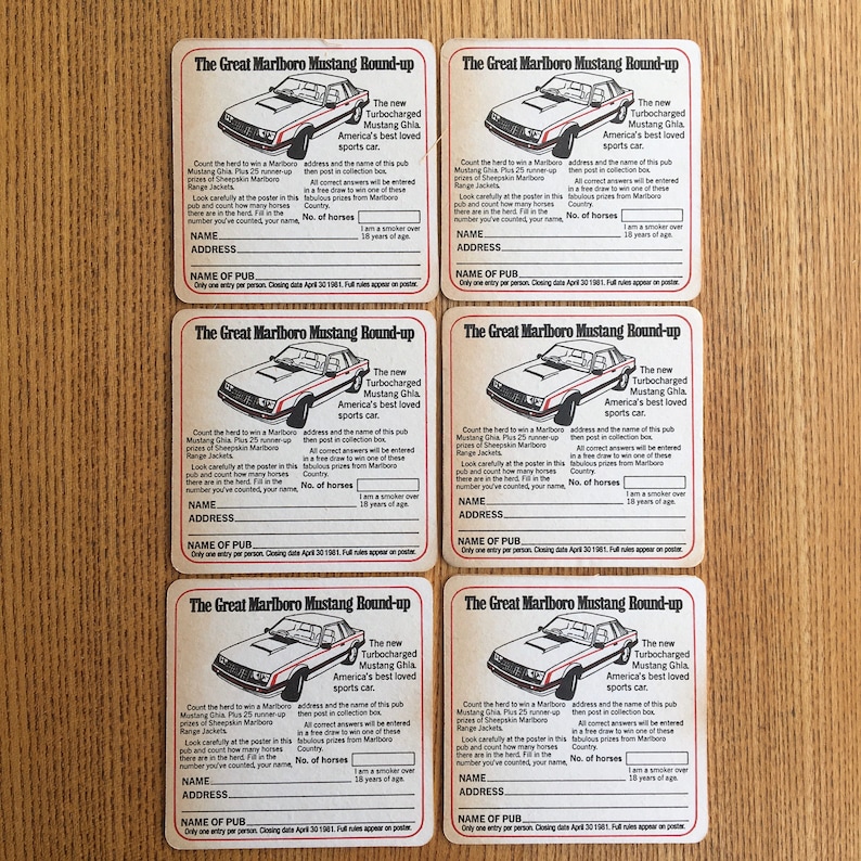 Pack of 6 Vintage Marlboro the Great Marlboro Mustang Round up - Etsy