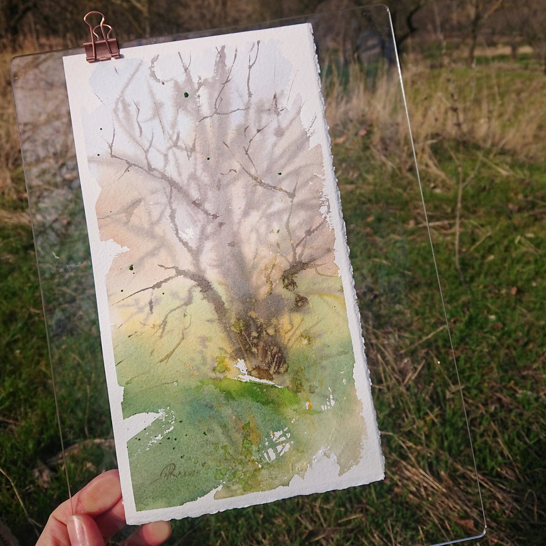 Spring Tree Original Watercolor Painting Green Landscape Plein Air ...