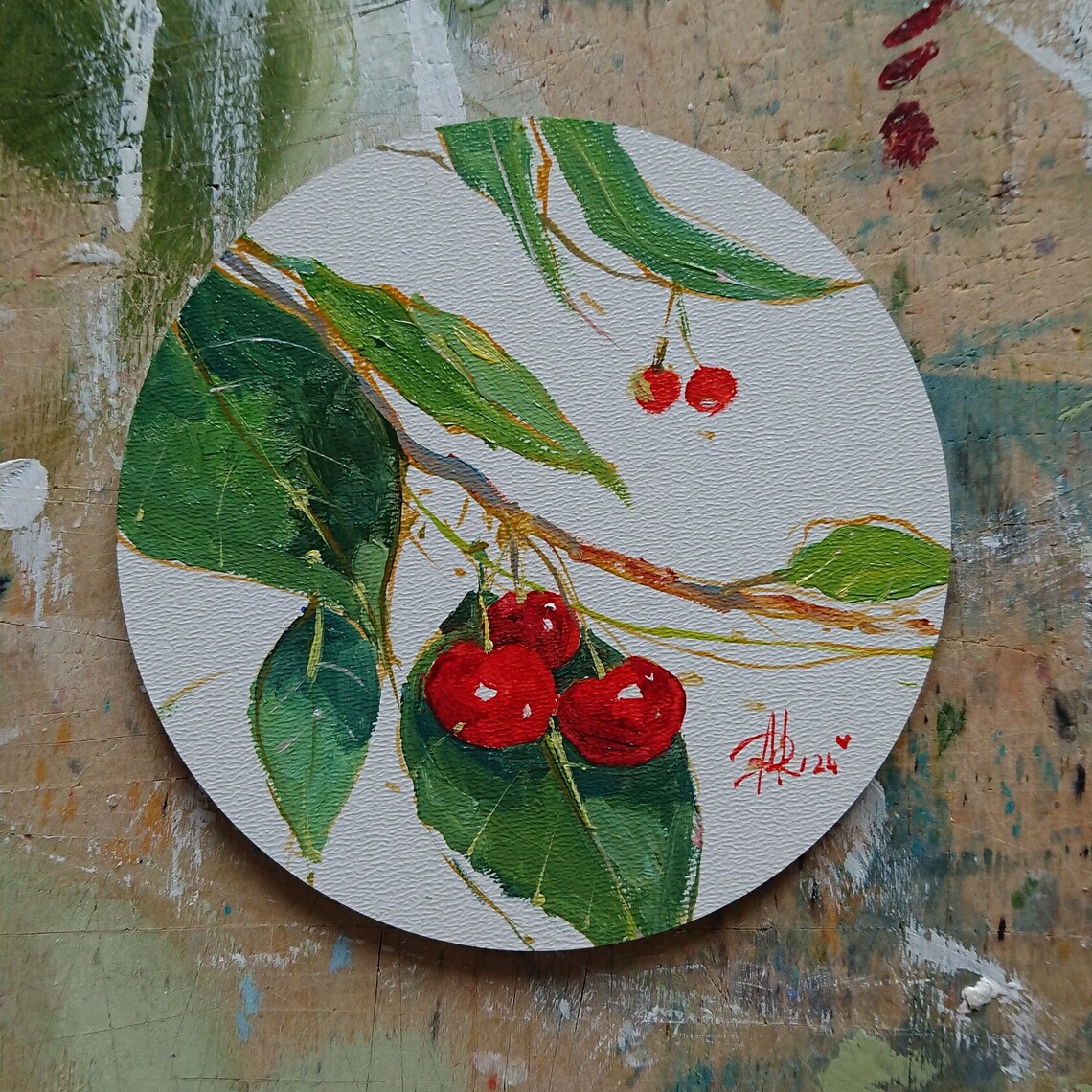 Cherry Oil Painting Original Art Still Life Wall Decor Fruit Painting ...