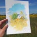 Yellow Field Original Watercolor Art House Sketch Pleinair Paining Wall ...