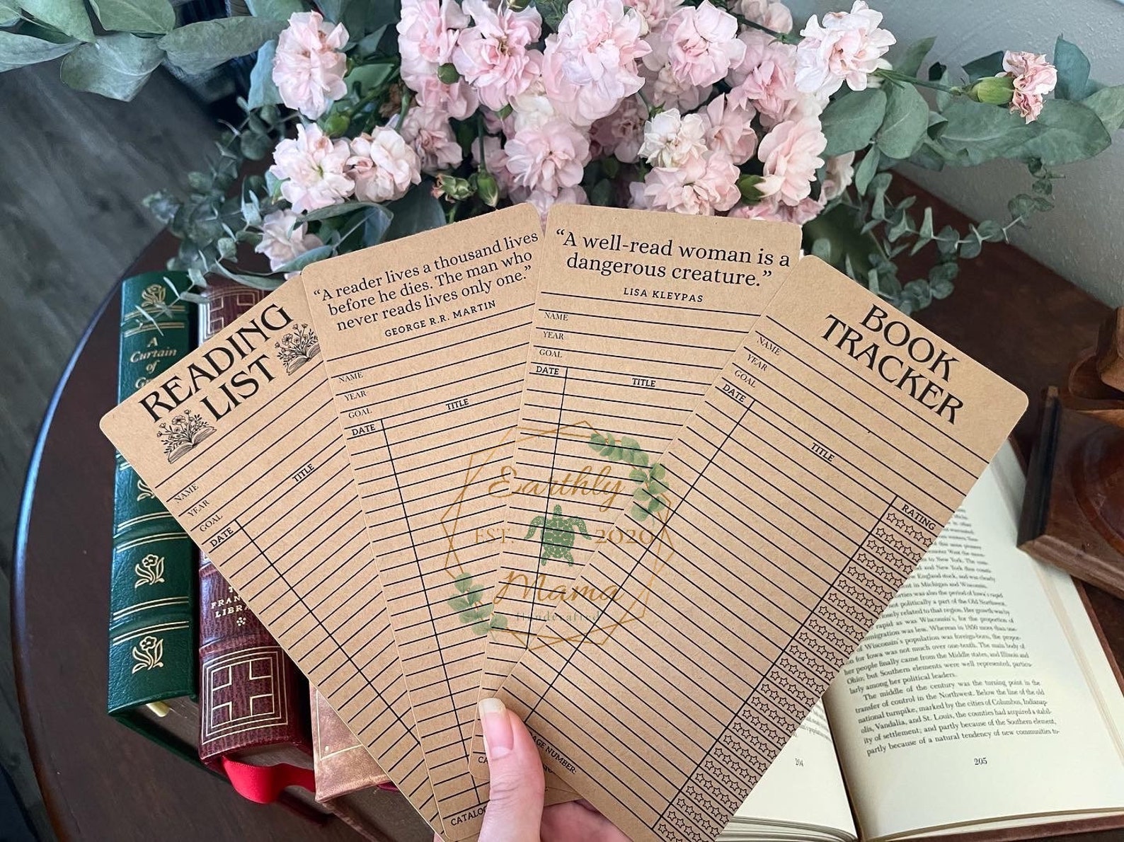 A Reader Lives a Thousand Lives Library Card | Reading List Bookmark ...
