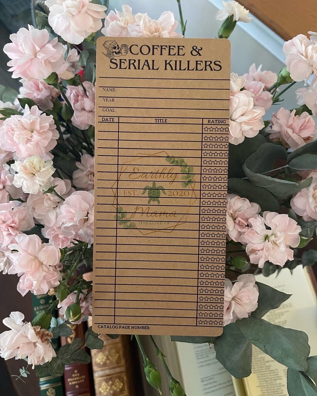 Coffee & Serial Killer Library Card Reading List Bookmark Vintage ...