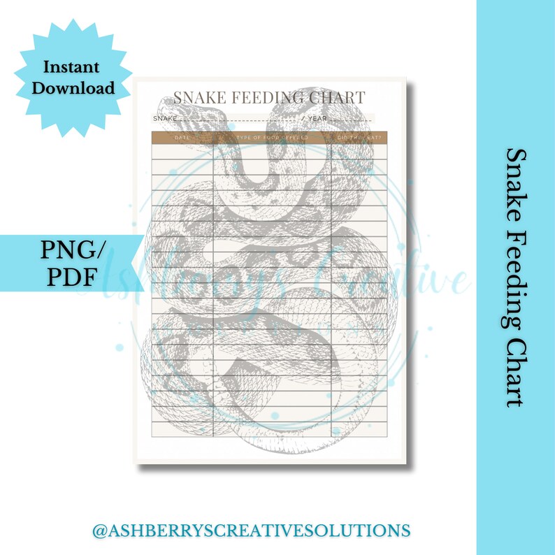 Printable Snake Feeding Chart | Snake Care | Pet Feeding Chart | Feeding Chart | Reptile Feeding ...