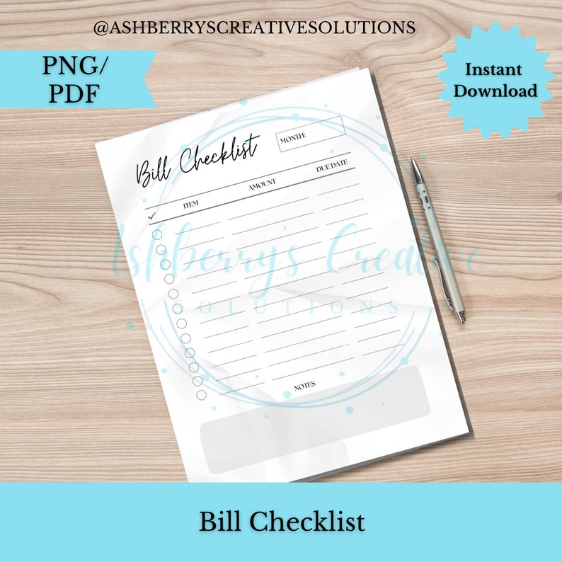 Printable Bill Checklist | Monthly Bill Checklist | Monthly Bill ...