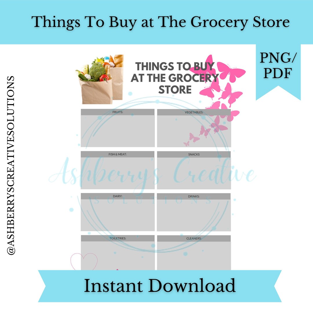 Printable Grocery List-butterflies Things to Buy at the Grocery Store ...