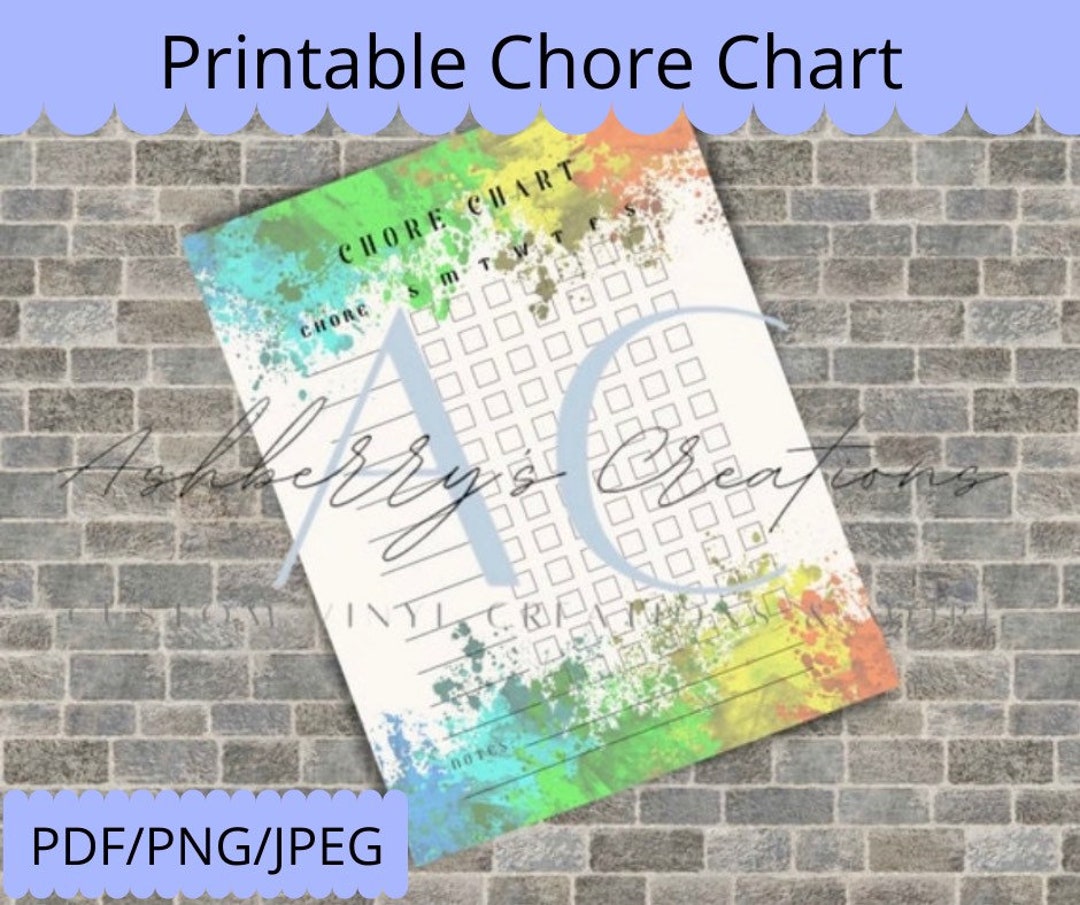 Printable Chore Chart-color Splash Weekly Chore Chart - Etsy