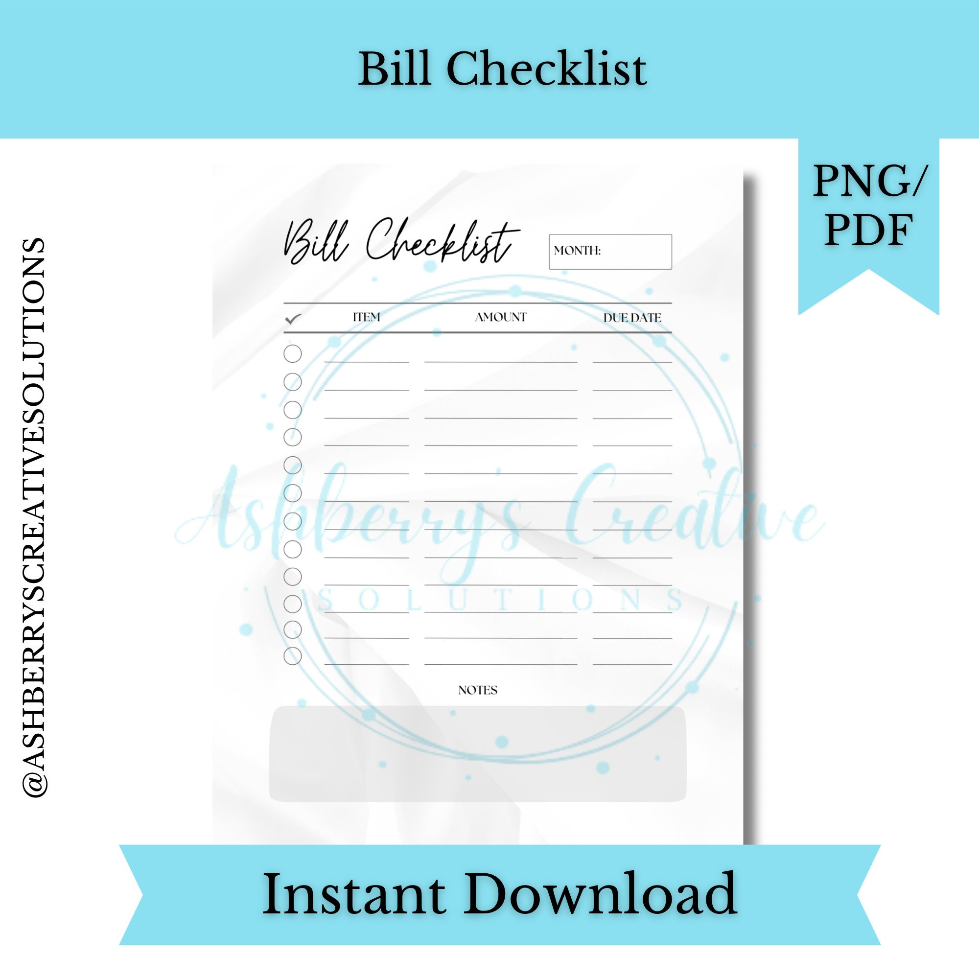 Printable Bill Checklist | Monthly Bill Checklist | Monthly Bill ...