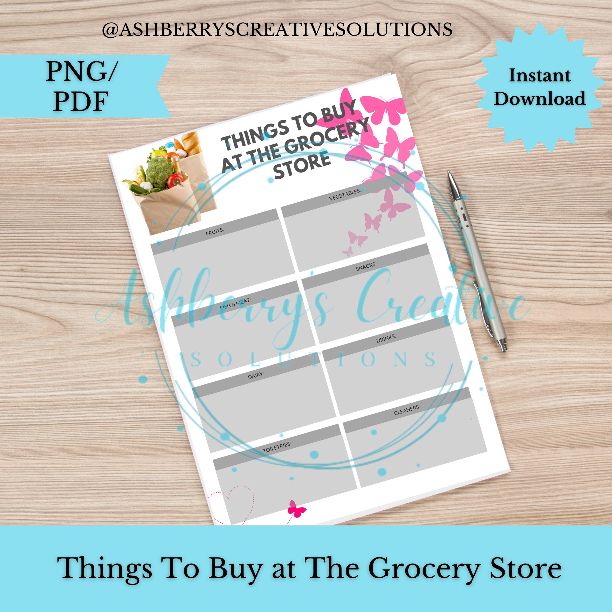 Printable Grocery List-butterflies Things to Buy at the Grocery Store ...