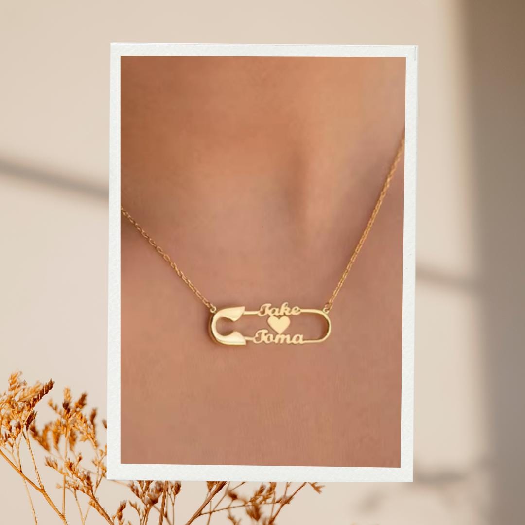 Personalised Two Names Safety Pin Necklace - Etsy
