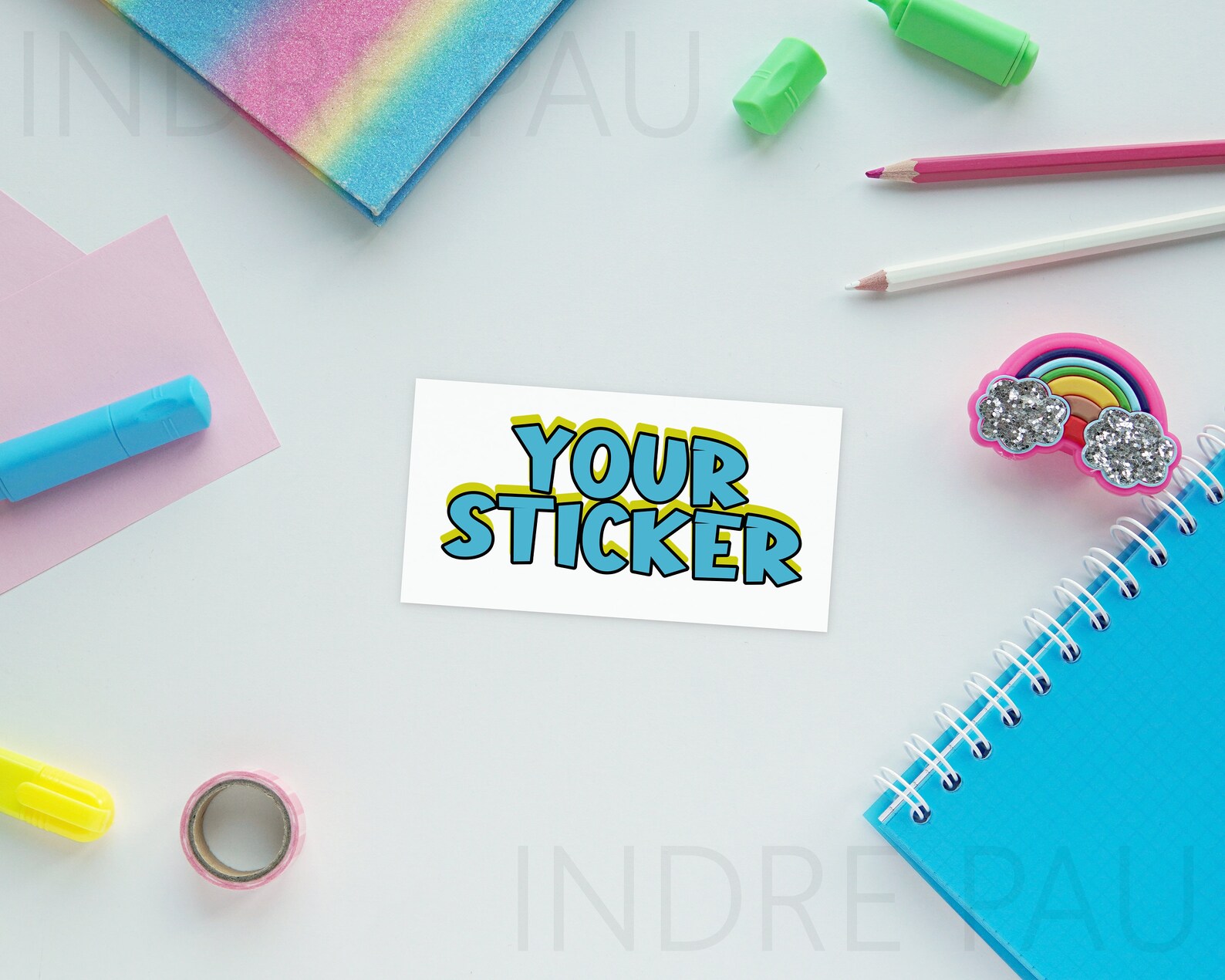 Colorful Styled Desk Mockup for Stickers Design Display, Styled Stock ...