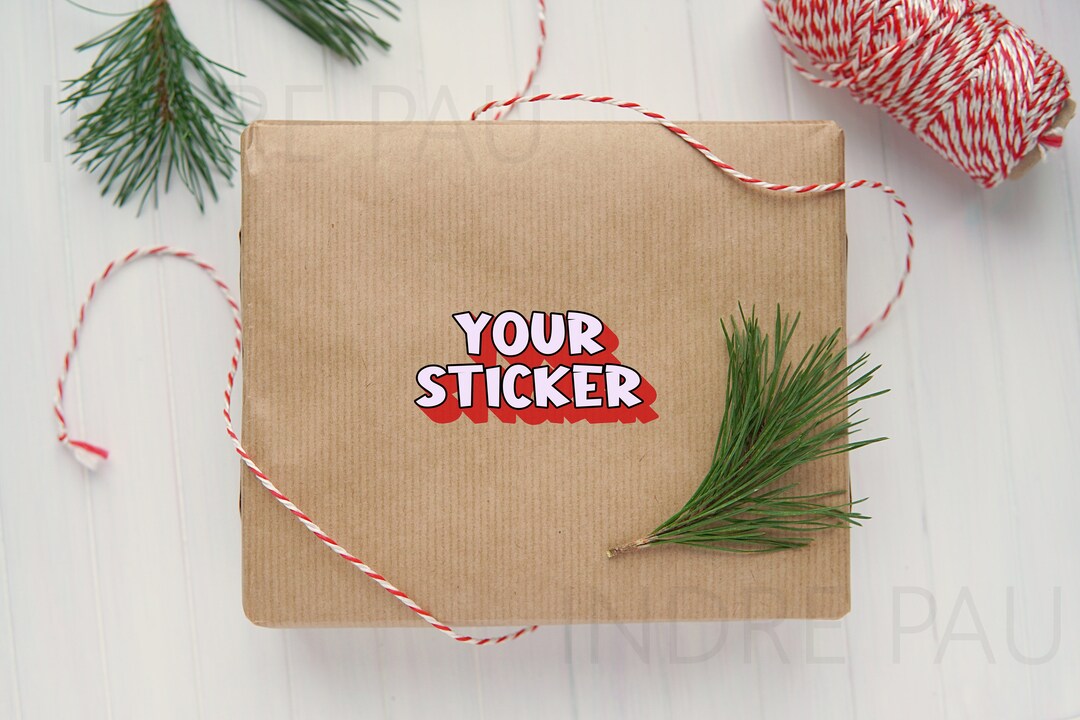 Christmas Gift Box Sticker Mockup, Place for Thank You or Gift Sticker ...