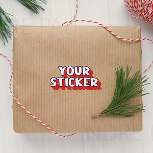 Christmas Gift Box Sticker Mockup, Place for Thank You or Gift Sticker ...