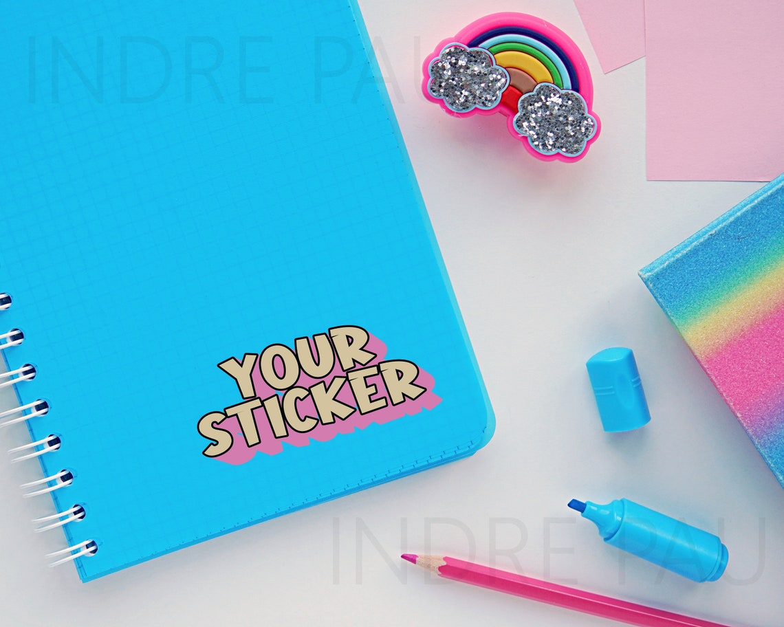 Colorful Styled Desk Mockup for Stickers Design Display, Styled Stock ...