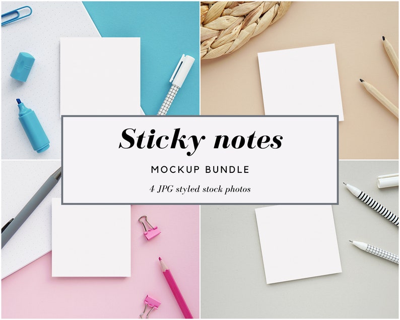 Square Sticky Notes Mockup, 4 JPG Images Bundle, Sticky Memo Notepad ...