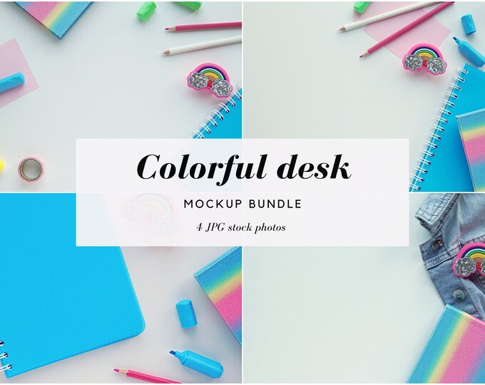 Colorful Styled Desk Mockup for Stickers Design Display, Styled Stock ...