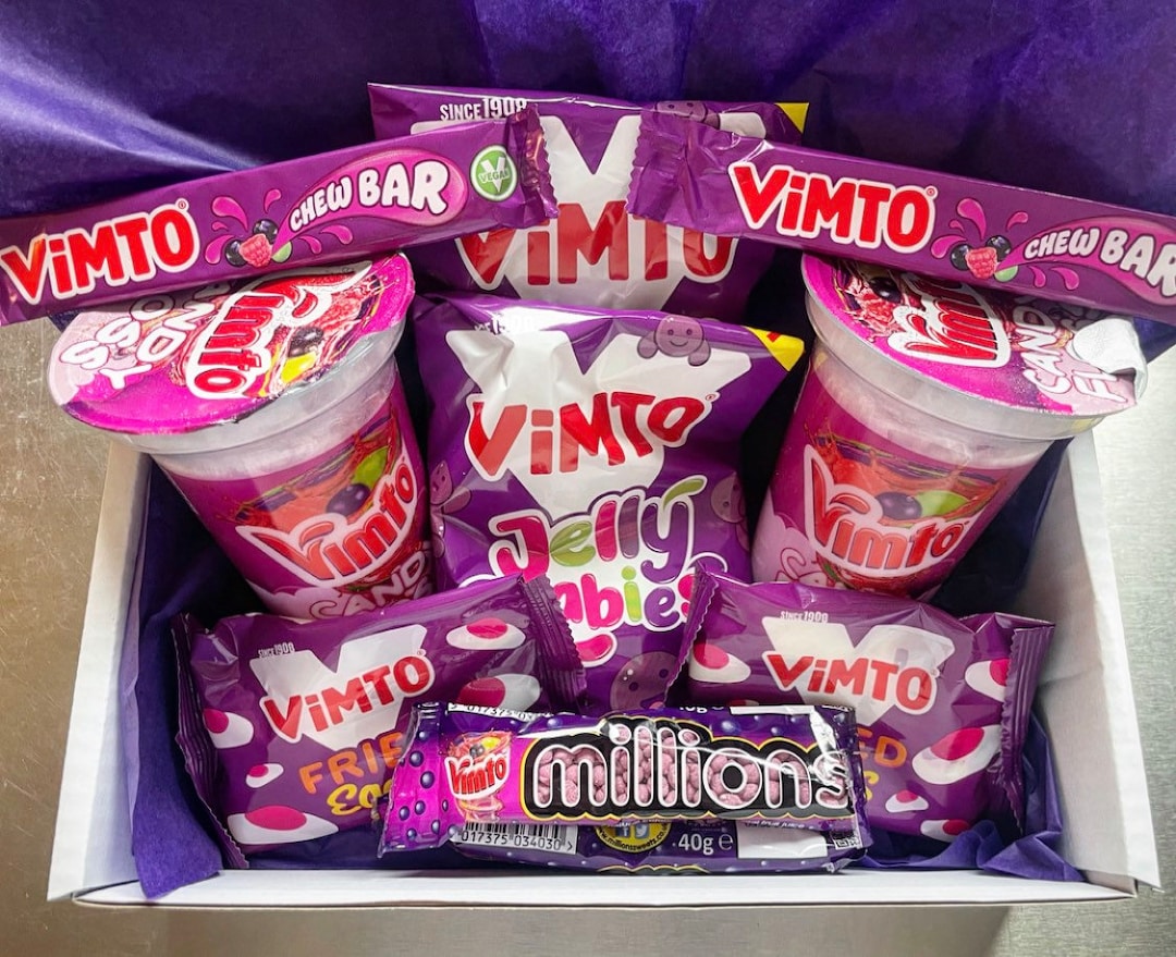 Vimto Purple Themed Sweet Box Hamper - Jelly Babies, Millions, Fried ...