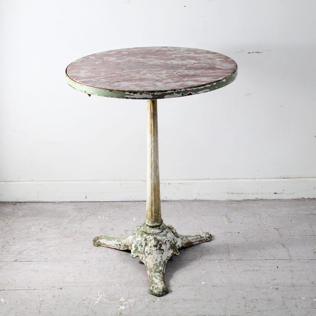 Antique Victorian Cast Iron and Pink Marble Patio Table, Old Worn ...