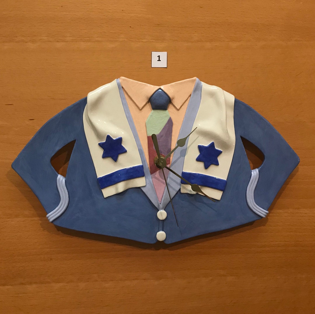 Ceramic Blue Jewish Clock, Bar Mitzvah Gift, Hanukkah, Jewish Office ...