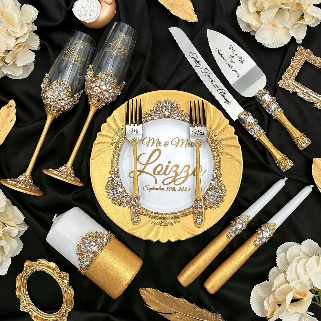 Gold Wedding Cake Cutting Set, Wedding Knife and Server , Wedding ...