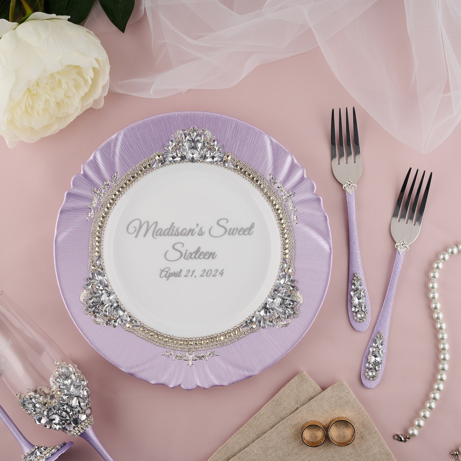 Purple Wedding Serving Set, Toasting Flutes and Cake Cutting Set ...