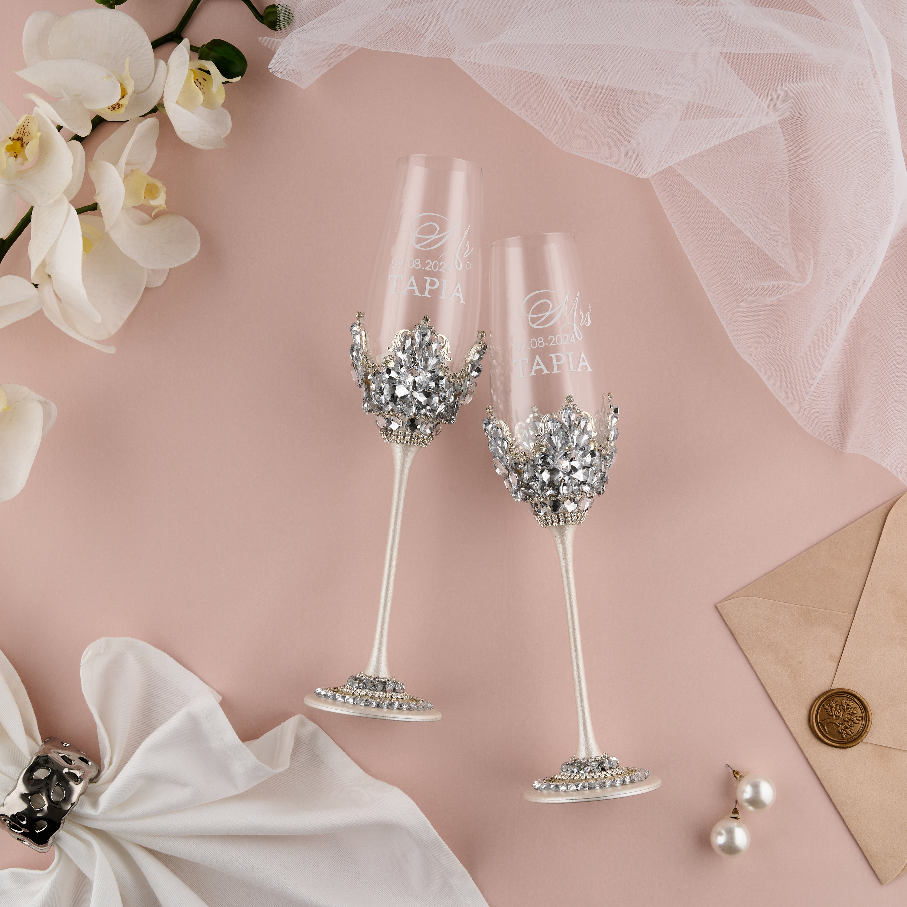 Silver Wedding Glasses Engraved, Wedding Cake Serving Set ...