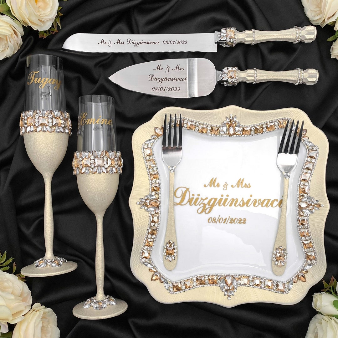 Ivory Wedding Cake Cutter Set, Wedding Cake Server Set and Knife ...