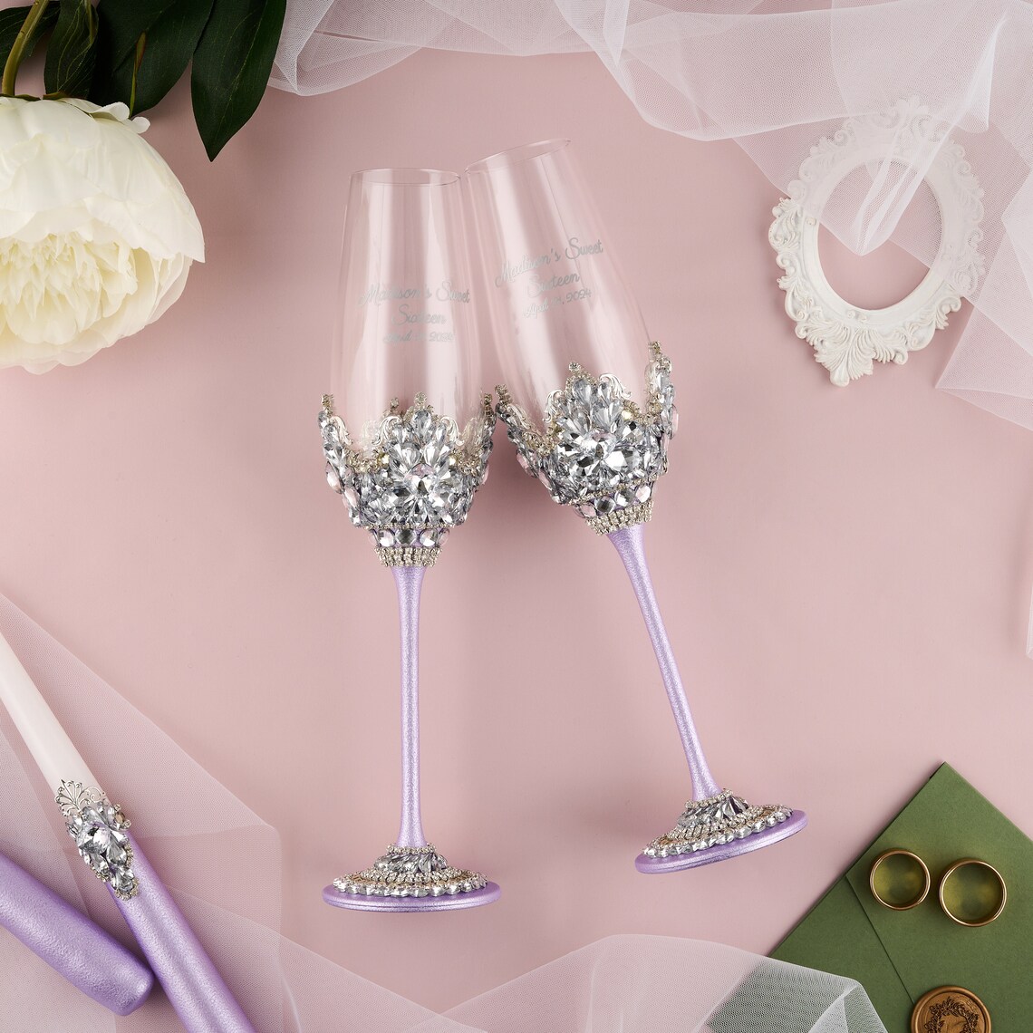 Purple Wedding Serving Set, Toasting Flutes and Cake Cutting Set ...