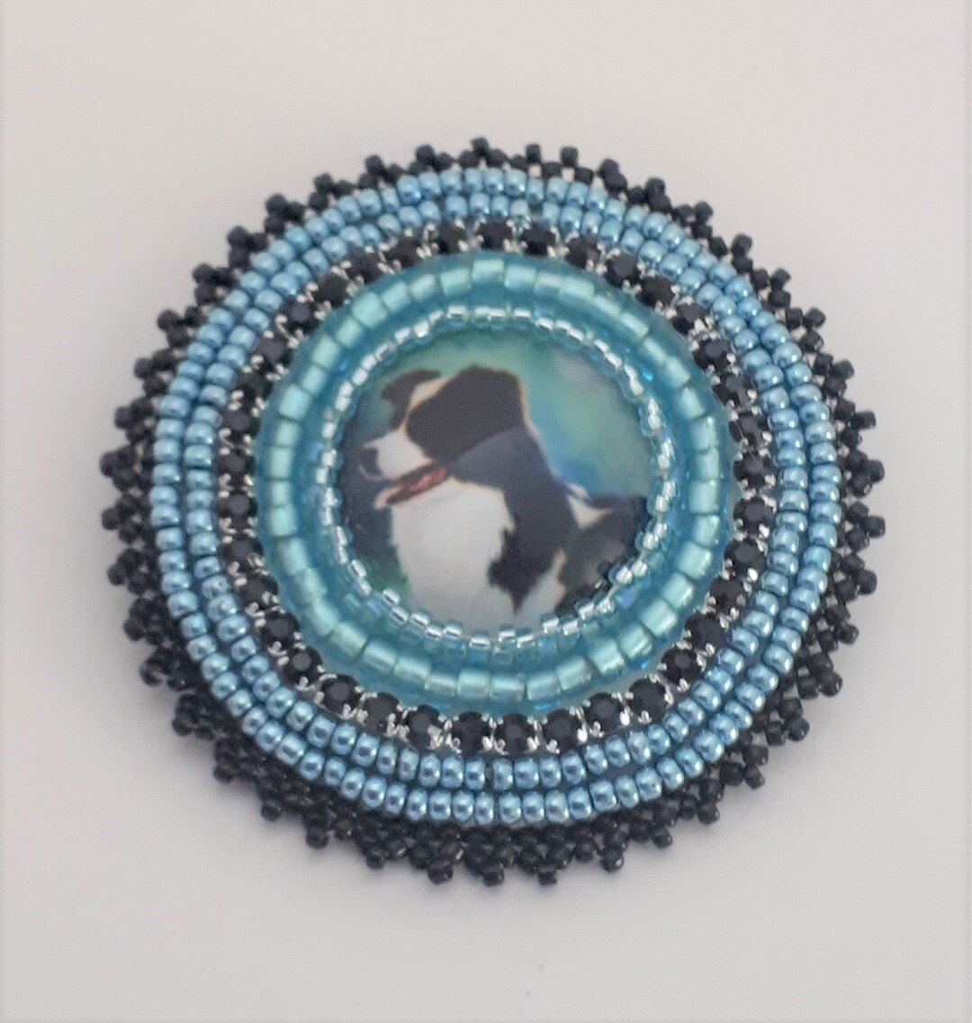 Bead Embroidered Border Collie Brooch: Turquoise & Black Dog Lover Gift ...