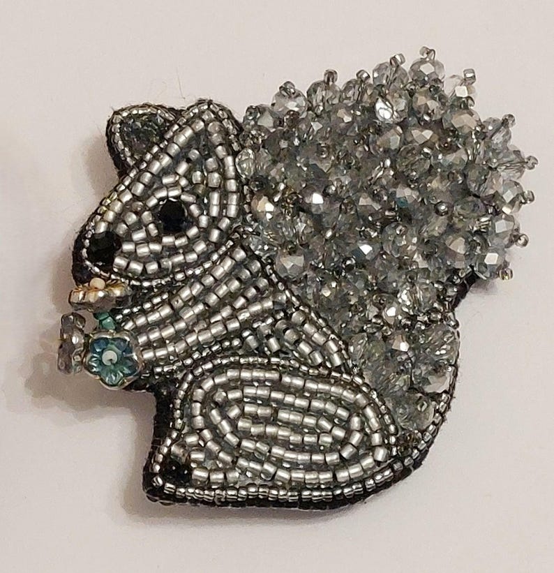 Grey Squirrel Brooch, Bead Embroidered Squirrel Brooch. Designed and ...