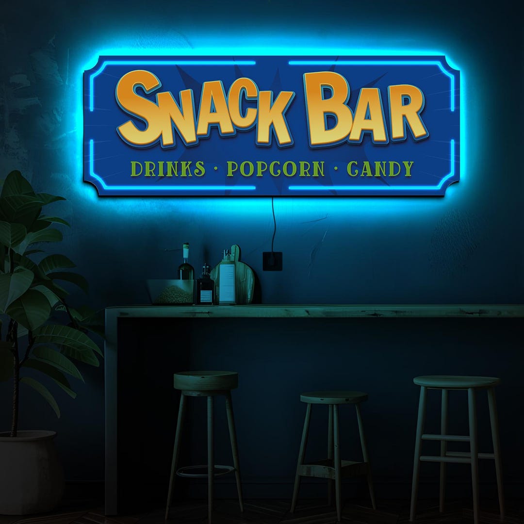 Snack Bar Neon Sign, Cinema Light up Sign, Movie Neon Sign, Home Cinema ...