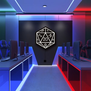 Dnd Neon Sign, Dnd Led Sign, Dnd Lamp, D20 Decoration, Dice Wall Art ...