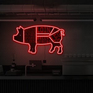 BBQ Pig Led Sign, Bbq Neon Sign, Pig Neon Sign, Butcher Neon Sign ...