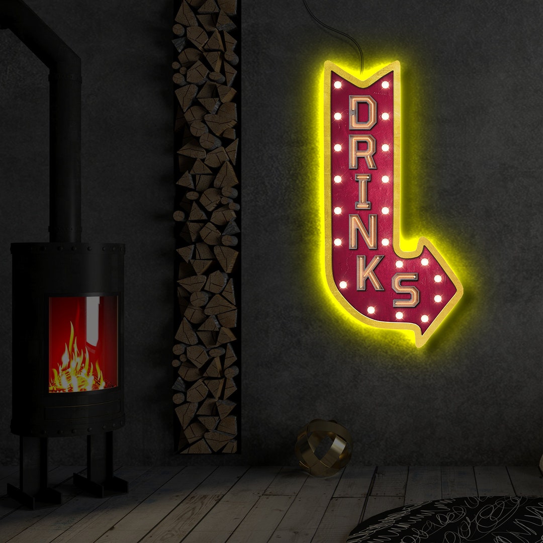 Drinks Neon Sign, Arrow Led Sign, Direction Arrow Sign Lighted, Drink ...