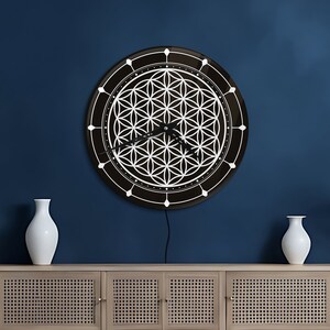 Flower of Life Clock, Mandala Wall Clock, Led Wall Clock, Mandala Led Clock, Sacred Geometry ...