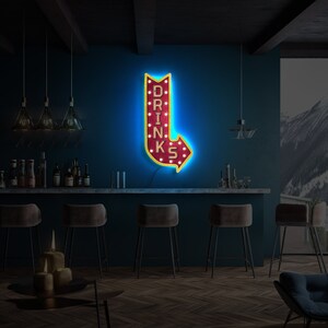 Drinks Neon Sign, Arrow Led Sign, Direction Arrow Sign Lighted, Drink ...