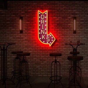 Drinks Neon Sign, Arrow Led Sign, Direction Arrow Sign Lighted, Drink ...