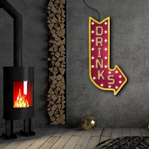 Drinks Neon Sign, Arrow Led Sign, Direction Arrow Sign Lighted, Drink ...