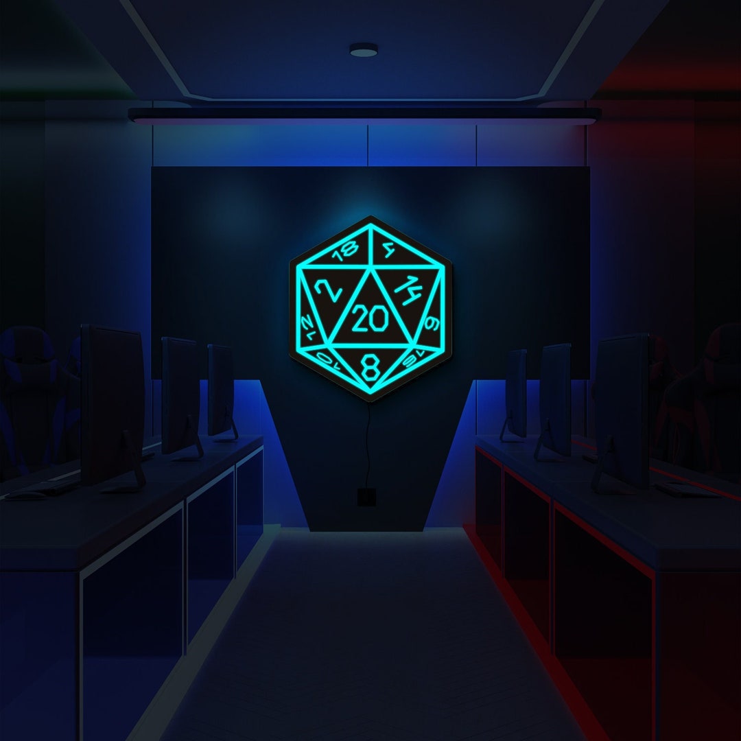 Dnd Neon Sign, Dnd Led Sign, Dnd Lamp, D20 Decoration, Dice Wall Art ...