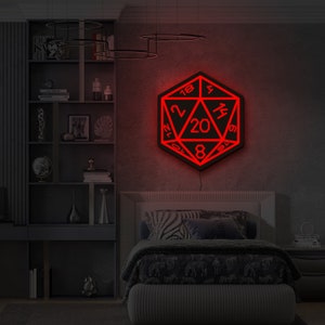 Dnd Neon Sign, Dnd Led Sign, Dnd Lamp, D20 Decoration, Dice Wall Art ...