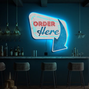 Order Here Arrow Led Sign, Order Here Neon Sign, Order Here Hanging ...