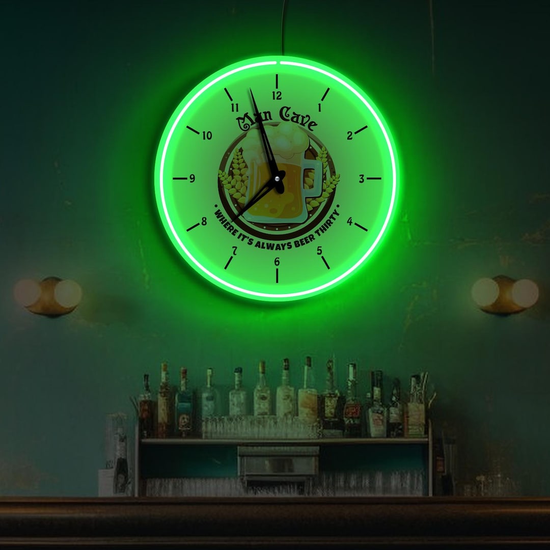 Beer Neon Clock, Man Cave Clock, Neon Wall Clock, Led Wall Clock, Bar ...