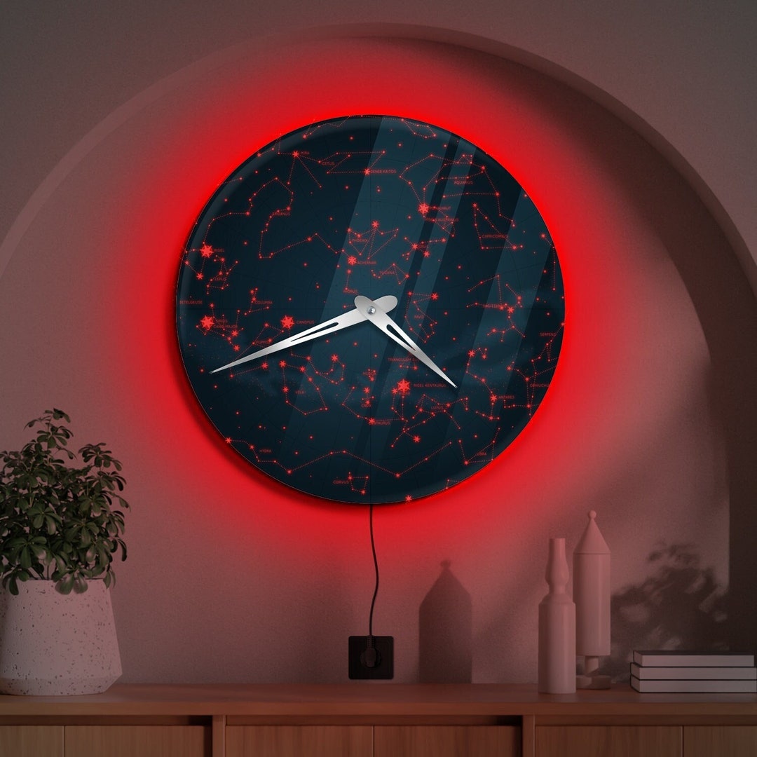 Star Map Wall Clock, Constellation LED Clock, Celestial Light up Clock ...