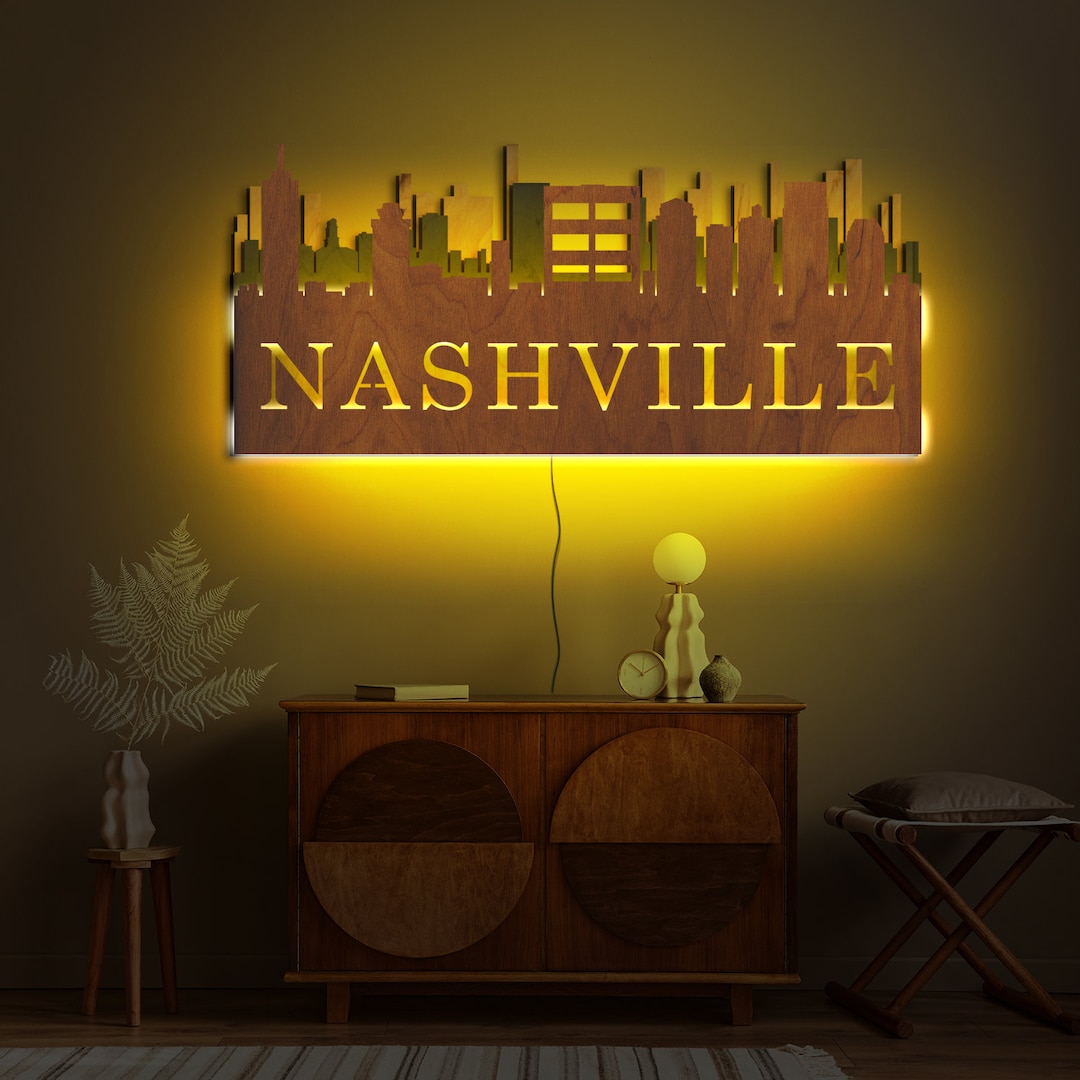 Nashville Neon Sign, Nashville Light Sign, Nashville Skyline Wall Art ...