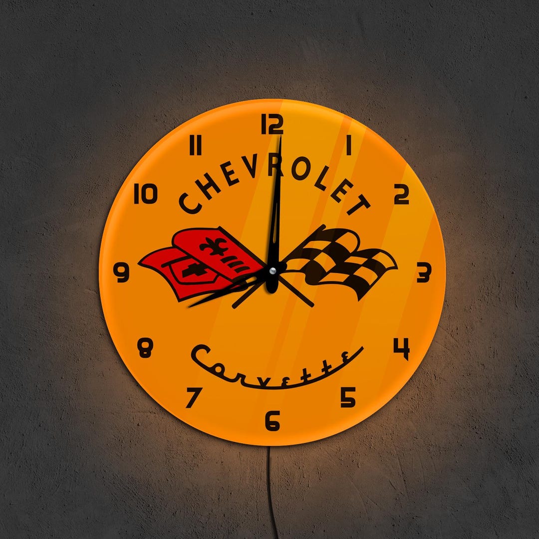 Chevrolet Wall Clock, Car Logo Clock, Garage Wall Clock, Led Wall Clock, Lighted Wall Clock, Man ...