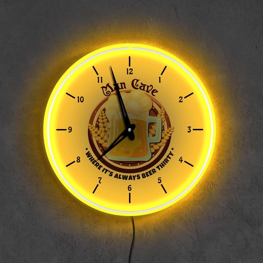 Man Cave Clock, Beer Clock Lighted, Neon Wall Clock, Lighted Wall Clock ...