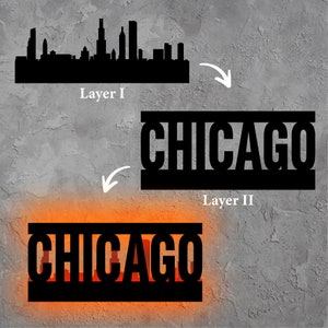 Chicago Skyline Neon Sign, Chicago Skyline Led, Chicago Neon Light ...