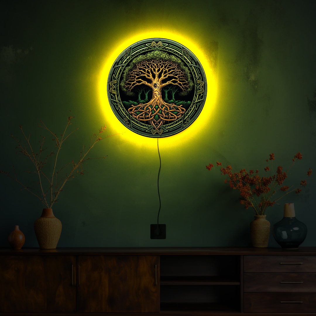 Tree of Life LED Wall Sign, Celtic Tree Neon Light, Family Tree Wooden ...