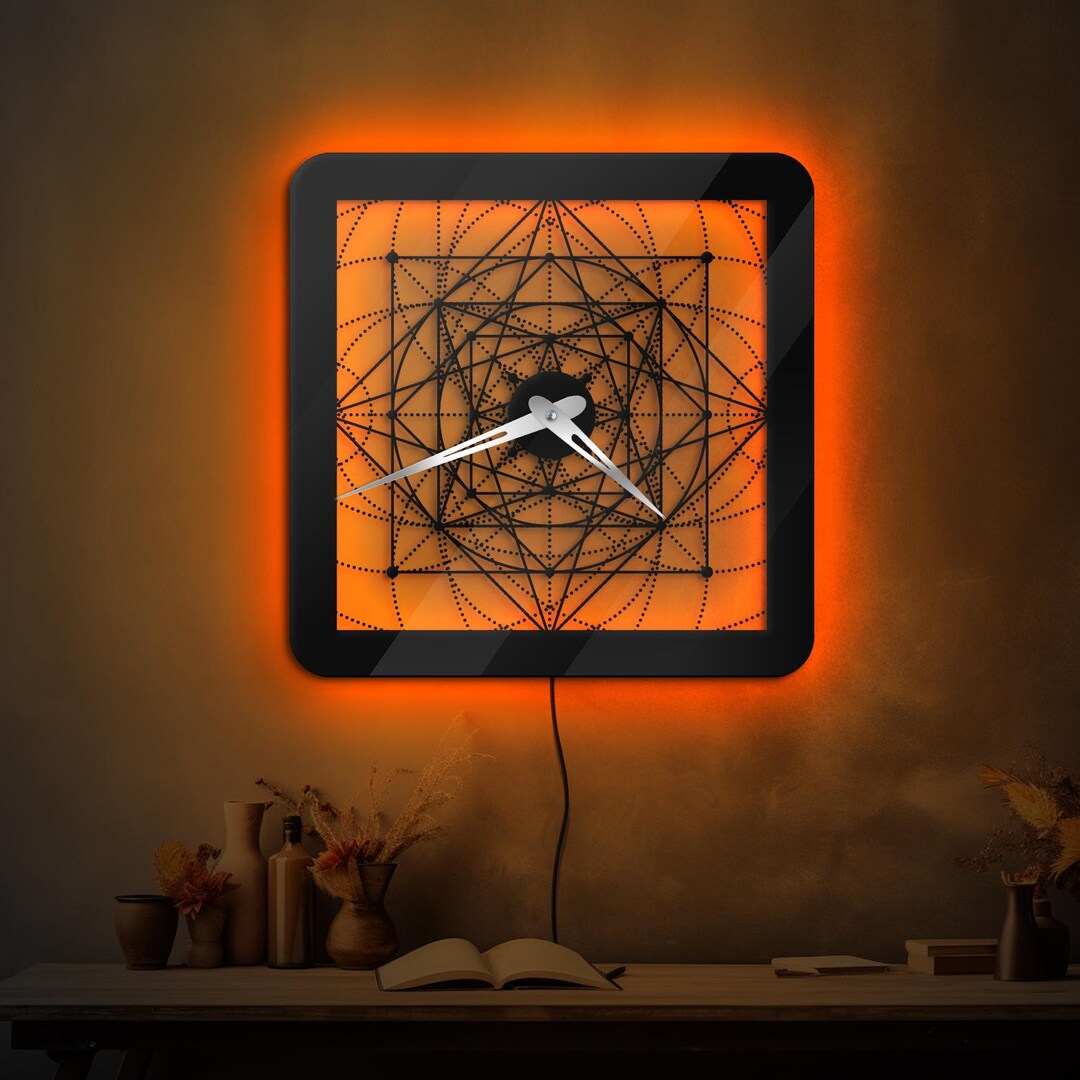 Modern Square LED Wall Clock, Large Minimalist Neon Clock, Light up Silent Clock, Contemporary ...